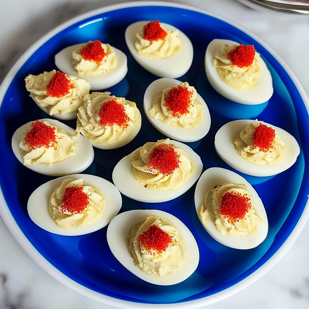 Red, White, and Blue Deviled Eggs